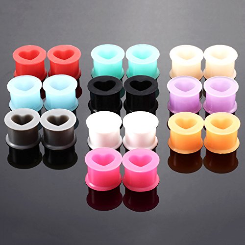 IPINK-20Pcs Heart Soft Flexible Silicone Ear Plugs Double Flared Expander Flesh Tunnels (10 Pairs of 00G(10mm))