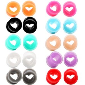 IPINK-20Pcs Heart Soft Flexible Silicone Ear Plugs Double Flared Expander Flesh Tunnels (10 Pairs of 00G(10mm))