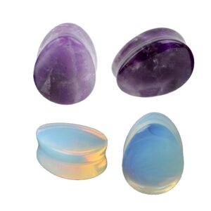 newzenro 2pairs opalite moon stone amethyst ear gauges plugs tunnels expanders stretcher natural organic stone double flared piercing body jewelry (1"(25mm))