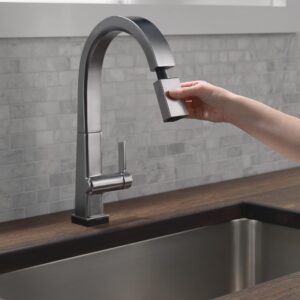 Delta Faucet Pivotal Touch Kitchen Faucet Brushed Nickel, Kitchen Faucets with Pull Down Sprayer, Kitchen Sink Faucet, Touch Faucet for Kitchen Sink, Touch2O Technology, Arctic Stainless 9193T-AR-DST