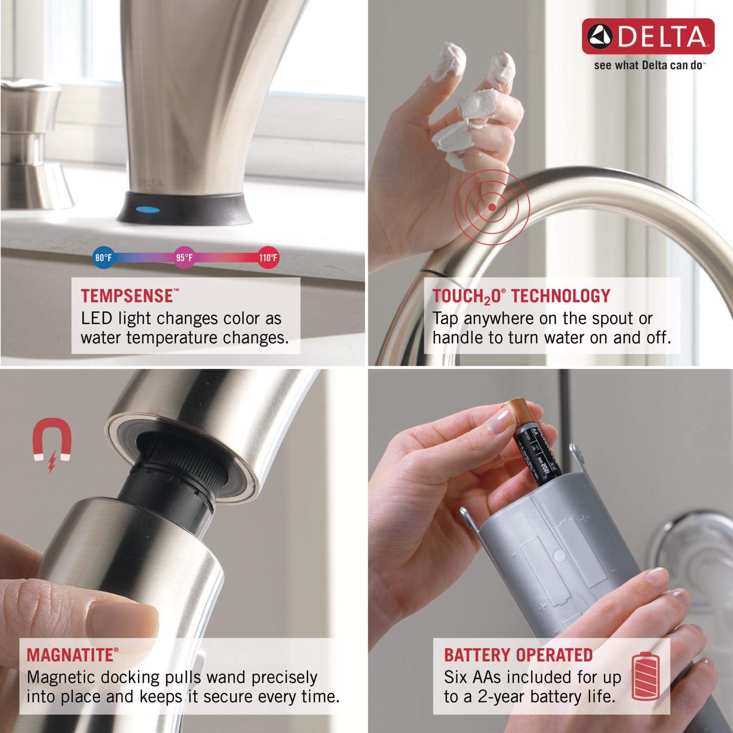 Delta Faucet Pivotal Touch Kitchen Faucet Brushed Nickel, Kitchen Faucets with Pull Down Sprayer, Kitchen Sink Faucet, Touch Faucet for Kitchen Sink, Touch2O Technology, Arctic Stainless 9193T-AR-DST