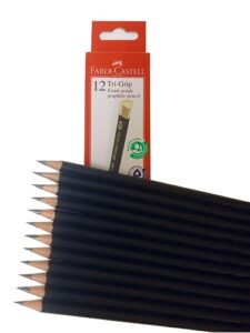 faber-castell wooden tri-grip exam grade graphite 2b pencils, smooth and dark pre-sharpened wood pencils - box of 12