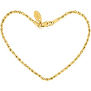 lifetime jewelry 2mm rope chain anklet for women & men 24k gold plated bracelet (gold, 11 inches)