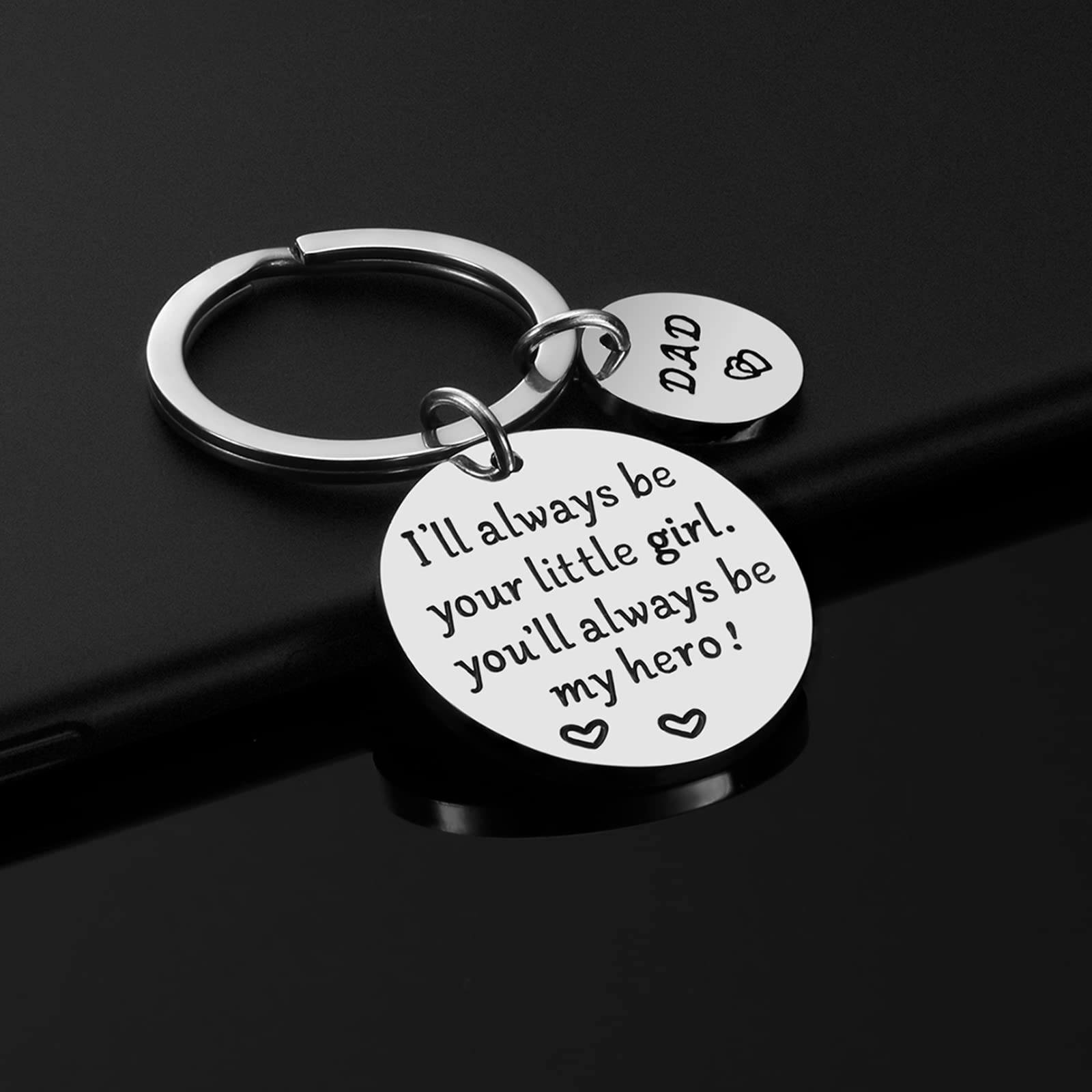 Father’s Day Gift - Dad Gifts from Daughter for Birthday Christmas, I'll Always Be Your Little Girl, You Will Always Be My Hero Keychain, Dad Valentine’s Day Gifts, Father Daughter Gifts