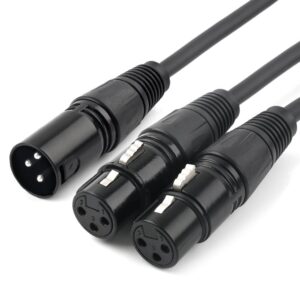 tisino xlr y-splitter cable, dual female xlr to male xlr mic combiner y cord balanced microphone adaptor patch cable (3 pin 2 female to 1 male)- 1.5 feet