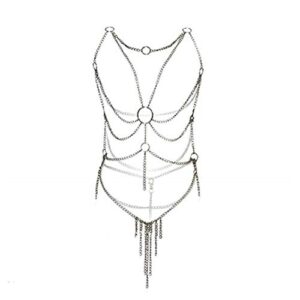 women's lingerie chain set cross enticing tassel body link harness metal chain set metallic(silvery)