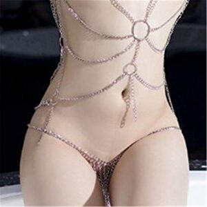 Women's Lingerie Chain Set Cross Enticing Tassel Body Link Harness Metal Chain Set Metallic(silvery)