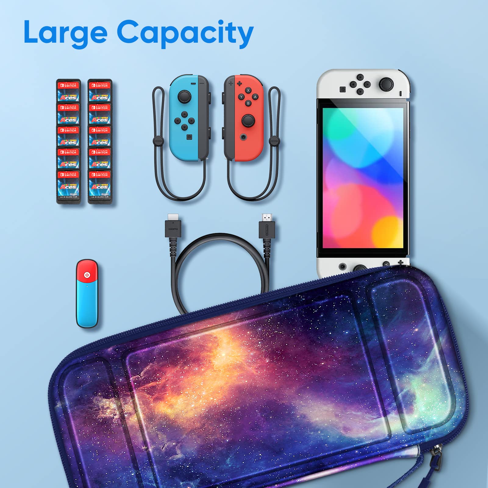 Fintie Carrying Case for Nintendo Switch OLED Model 2021/Switch 2017, [Shockproof] Hard Shell Protective Cover Travel Bag w/10 Game Card Slots for Switch Console Joy-Con & Accessories, Galaxy