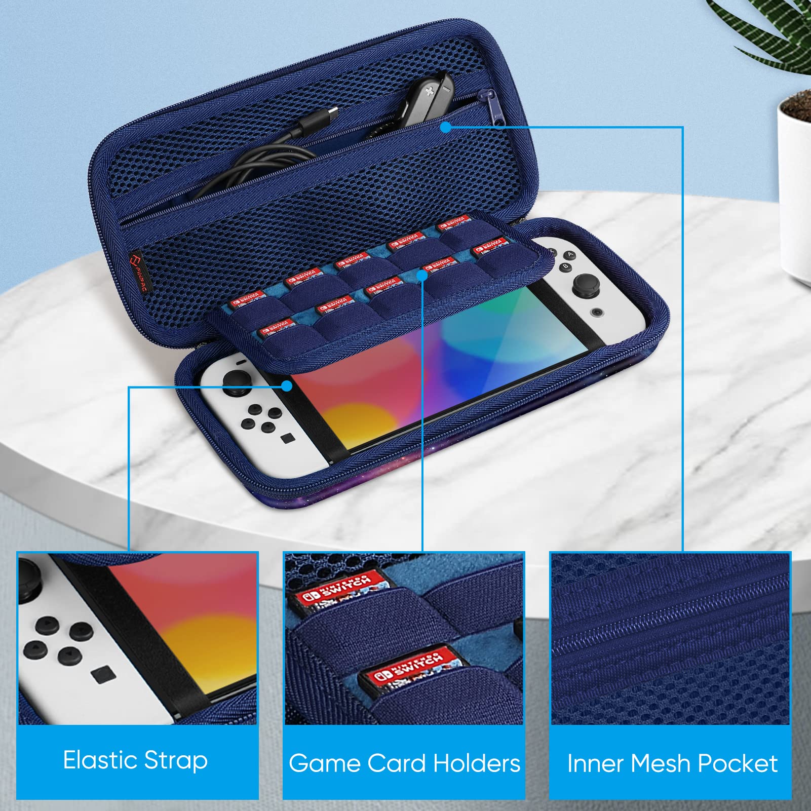 Fintie Carrying Case for Nintendo Switch OLED Model 2021/Switch 2017, [Shockproof] Hard Shell Protective Cover Travel Bag w/10 Game Card Slots for Switch Console Joy-Con & Accessories, Galaxy