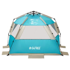 G4Free Easy Set up Beach Tent Deluxe XL, Portable Beach Shade 4 Person Pop up Sun Shelter UPF 50+ UV Protection Large Family Size(Lake-Blue)