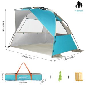 G4Free Easy Set up Beach Tent Deluxe XL, Portable Beach Shade 4 Person Pop up Sun Shelter UPF 50+ UV Protection Large Family Size(Lake-Blue)