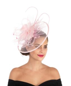 lucky leaf women girl fascinators hair clip hairpin hat feather cocktail wedding tea party hat (8-pink)