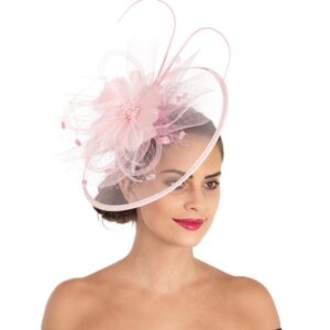 Lucky Leaf Women Girl Fascinators Hair Clip Hairpin Hat Feather Cocktail Wedding Tea Party Hat (8-Pink)