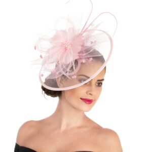 Lucky Leaf Women Girl Fascinators Hair Clip Hairpin Hat Feather Cocktail Wedding Tea Party Hat (8-Pink)