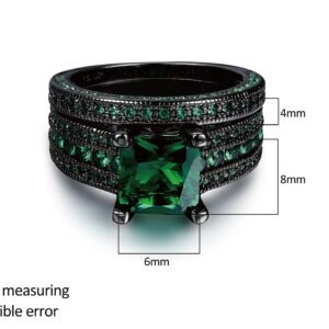 Fashion jewelry Black Gold Plated Green Or Blue CZ Eternity Band Ring Set For Her And Him (Black Gold-Green, 8)