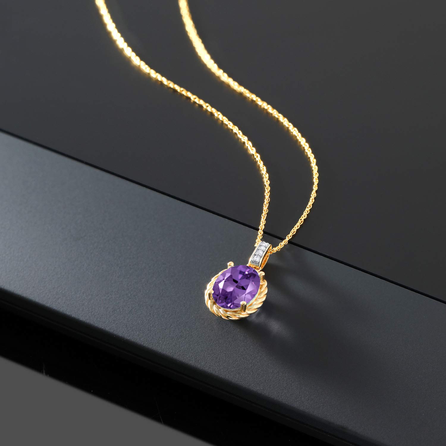 Gem Stone King 10K Yellow Gold 9X7MM Oval Gemstone Birthstone and White Diamond Pendant Necklace | Gold Necklace For Women | With 18 Inch Gold Chain