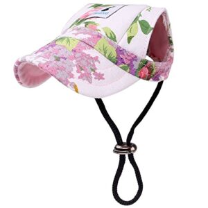 pawaboo dog baseball cap, adjustable dog outdoor sport sun protection baseball hat cap visor sunbonnet outfit with ear holes for puppy small dogs, xl, floral purple