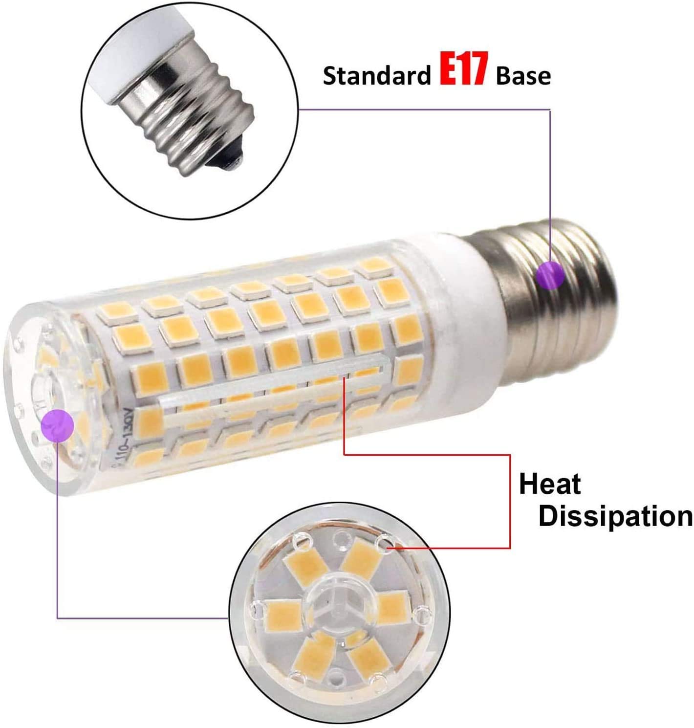 8206232A E17 LED, Dimmable E17 Led Bulb, 8W 75W Equivalent,850LM, 110V 120V 130V,Intermediate Base, for Ceiling Fan, Microwave Oven Lighting,2-Pack (E17-Warm White)