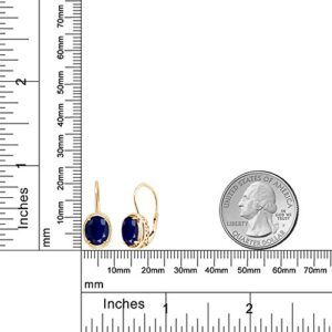 Gem Stone King 18K Yellow Gold Plated Silver Blue Sapphire Earrings | Oval 9X7MM Dangle Earrings for Women | 5.00 Cttw | Gold Earrings for Women