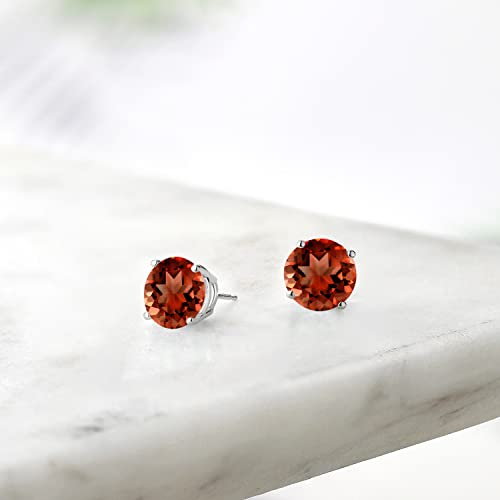 Gem Stone King 3.00 Cttw Round 7MM Red Garnet Earrings | 925 Sterling Silver | Gemstone Birthstone Stud Earrings For Women