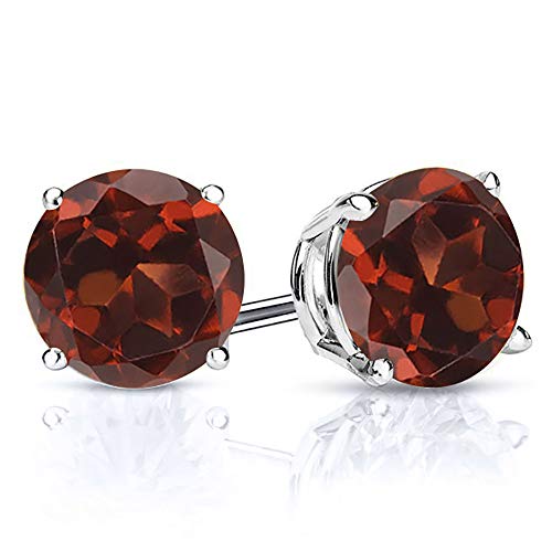 Gem Stone King 3.00 Cttw Round 7MM Red Garnet Earrings | 925 Sterling Silver | Gemstone Birthstone Stud Earrings For Women