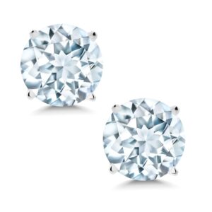 gem stone king 14k white gold sky blue aquamarine stud earrings for women (1.50 cttw, gemstone birthstone, round 6mm)