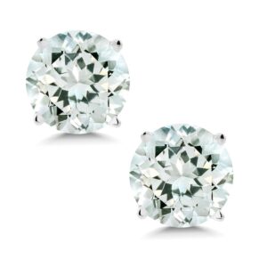 Gem Stone King 14K White Gold Sky Blue Aquamarine Stud Earrings For Women (1.50 Cttw, Gemstone Birthstone, Round 6MM)