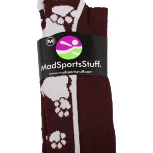 Crazy Socks with Paws Over the Calf (Maroon/White, Small)