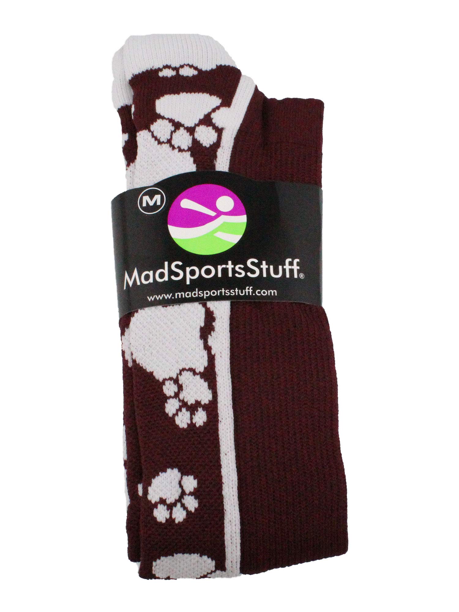 Crazy Socks with Paws Over the Calf (Maroon/White, Small)