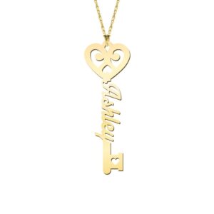 10k yellow gold key to true love personalized name necklace by jewlr