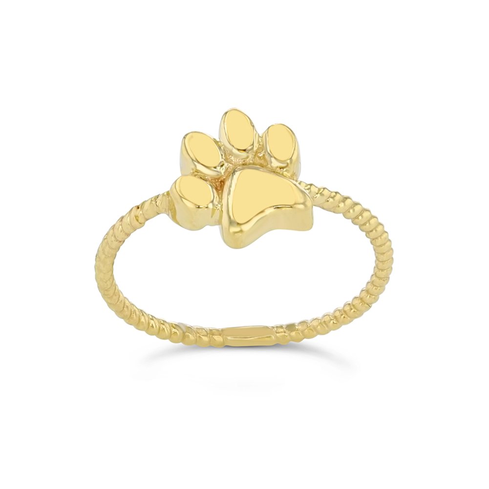 Elegant 10k Yellow Gold Dog Paw Print Statement Rope Ring (Size 8)