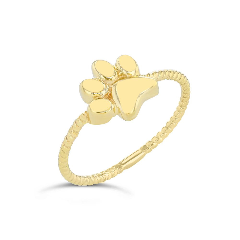 Elegant 10k Yellow Gold Dog Paw Print Statement Rope Ring (Size 8)