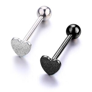 jforyou stainless steel metal tongue rings barbells heart shape tongue body piercing jewelry black and silver