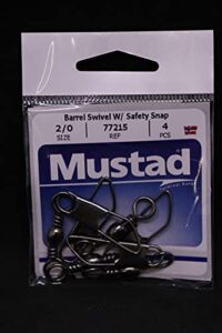 mustad barrel swivel w/safety snap - black 2/0