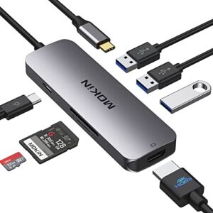 usb c adapter for macbook pro/air, mokin usb c hub, mac dongle, 7 in 1 multiports usb c hub to 3 usb 3.0, 4k hdmi, sd/tf card reader and 100w pd adapters for dell hp lenovo surface and more