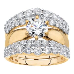 palmbeach yellow gold-plated sterling silver round cubic zirconia jacket bridal ring set sizes 6-10 size 8