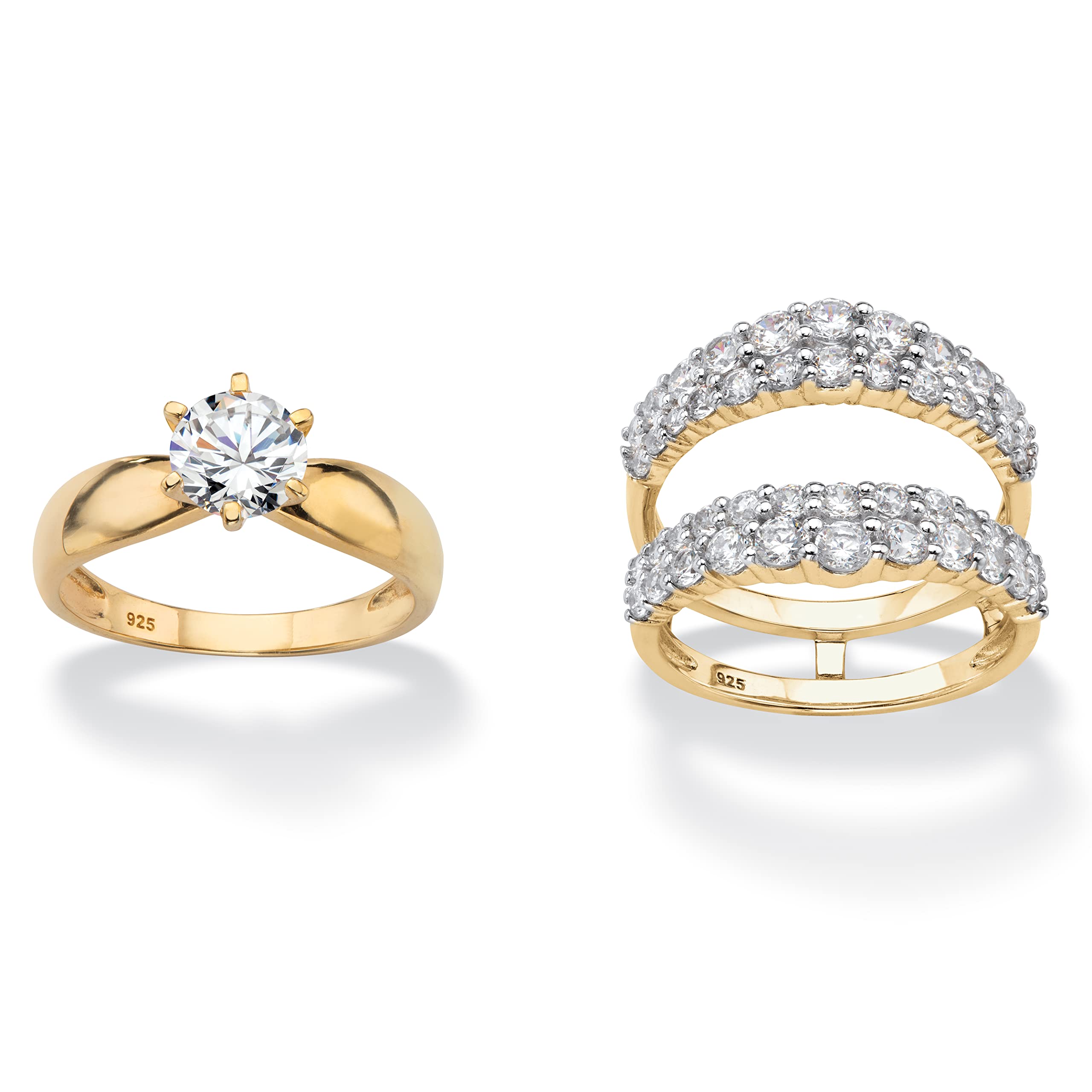 PalmBeach Yellow Gold-plated Sterling Silver Round Cubic Zirconia Jacket Bridal Ring Set Sizes 6-10 Size 8