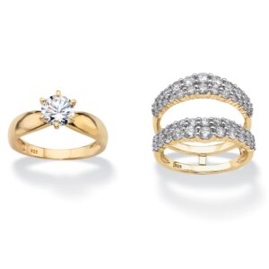 PalmBeach Yellow Gold-plated Sterling Silver Round Cubic Zirconia Jacket Bridal Ring Set Sizes 6-10 Size 8