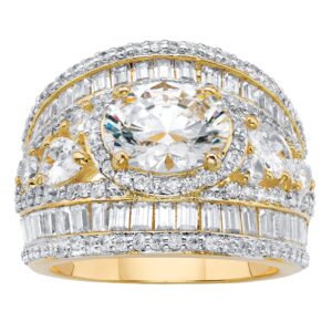 palmbeach jewelry gold-plated or platinum-plated oval cut cubic zirconia halo engagement ring with pear cut and baguette cut accents size 6