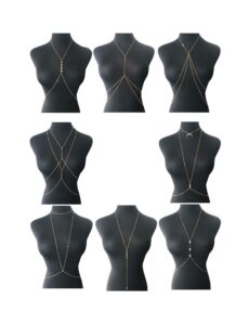 tornito 8pcs sexy body chain belly waist chain necklace summer beach bikini bra body jewelry for women gold tone