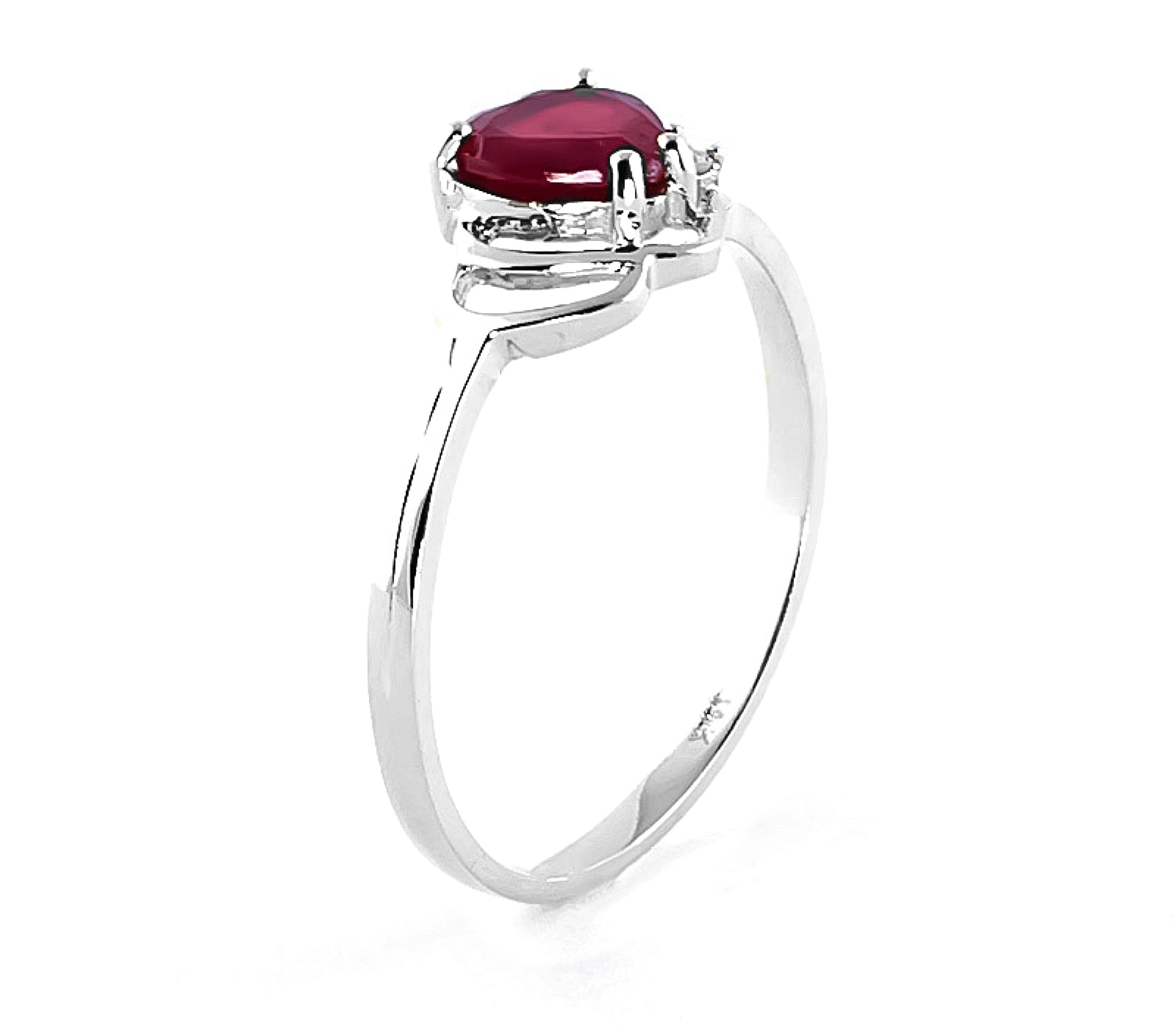 Galaxy Gold GG 14k Solid White Gold Angel's Heart - Heart Shaped 1.02 ct Ruby & Diamond Ring (8)