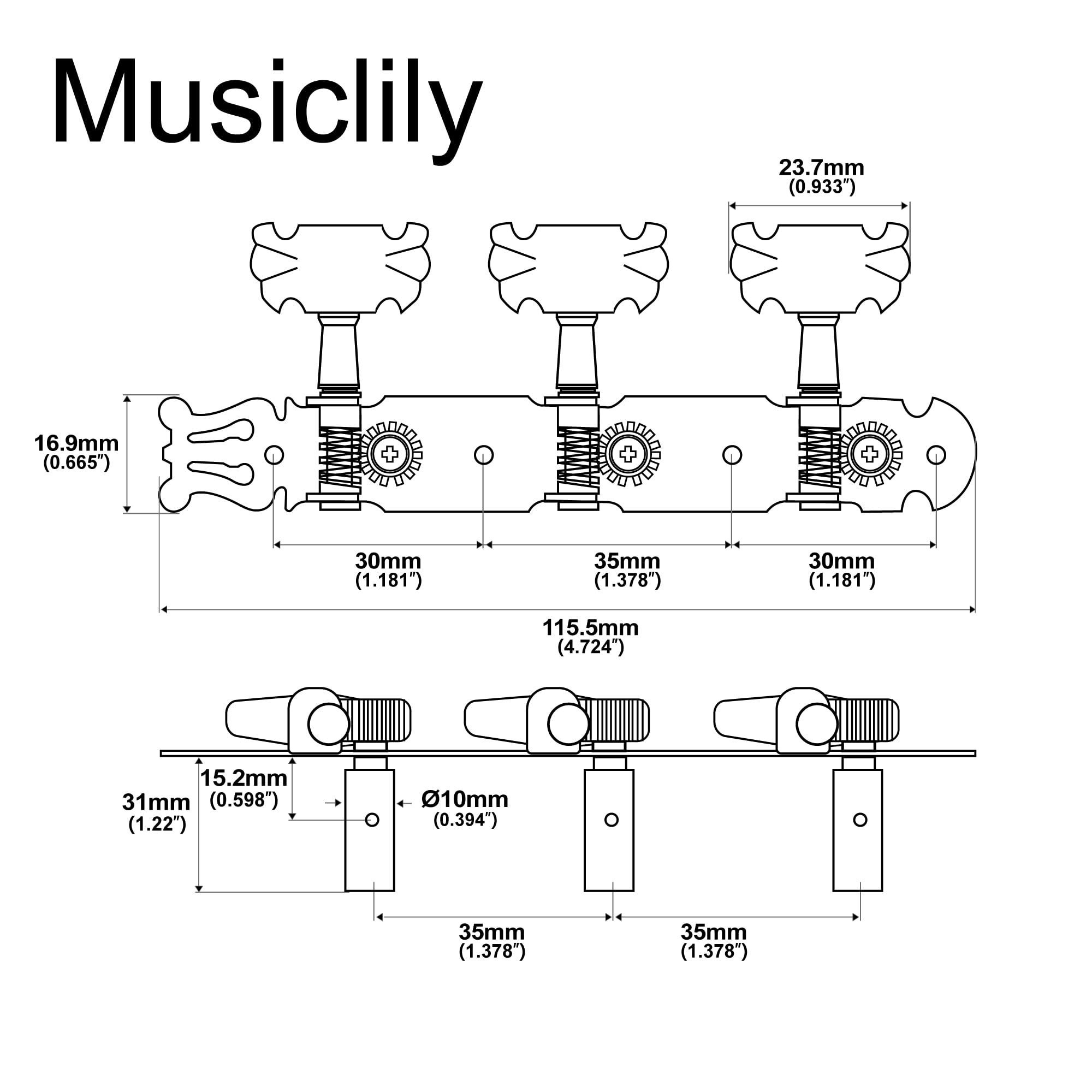 Musiclily Pro 3+3 Lyra Style Classical Guitar Machine Heads Tuning Pegs Keys Tuners Set Butterfly Button Nickel