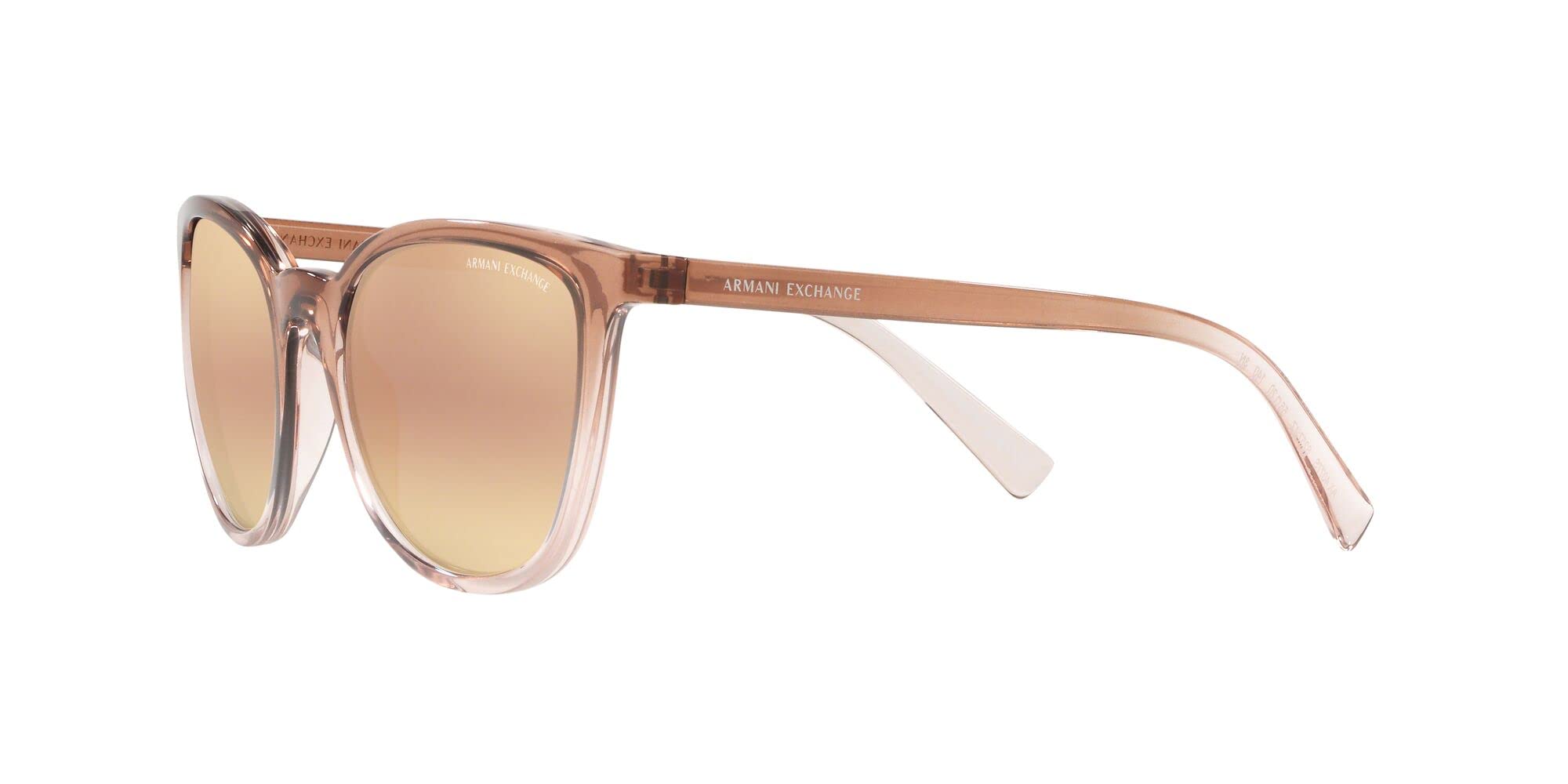 A|X ARMANI EXCHANGE Women's AX4077SF Low Bridge Fit Oval Sunglasses, Transparent Tundra/Rose/Rose Gold Mirrored/Grey, 56 mm