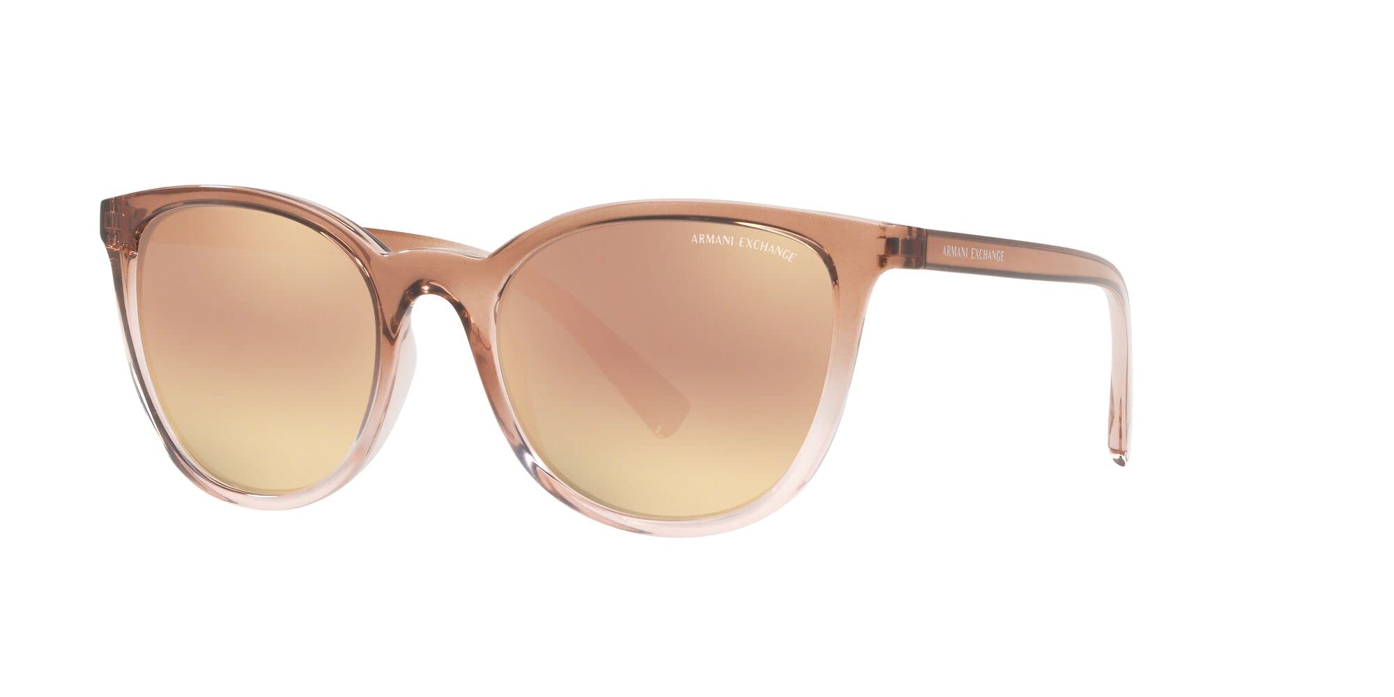 A|X ARMANI EXCHANGE Women's AX4077SF Low Bridge Fit Oval Sunglasses, Transparent Tundra/Rose/Rose Gold Mirrored/Grey, 56 mm