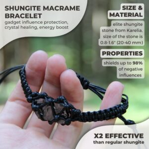 Karelian Heritage Elite Shungite Stone Protection Bracelet | Macrame Handmade Jewelry with Noble Shungite Stone | Protective Powerful Mineral Shield | Spiritual Healing Root Chakra Balance SB29