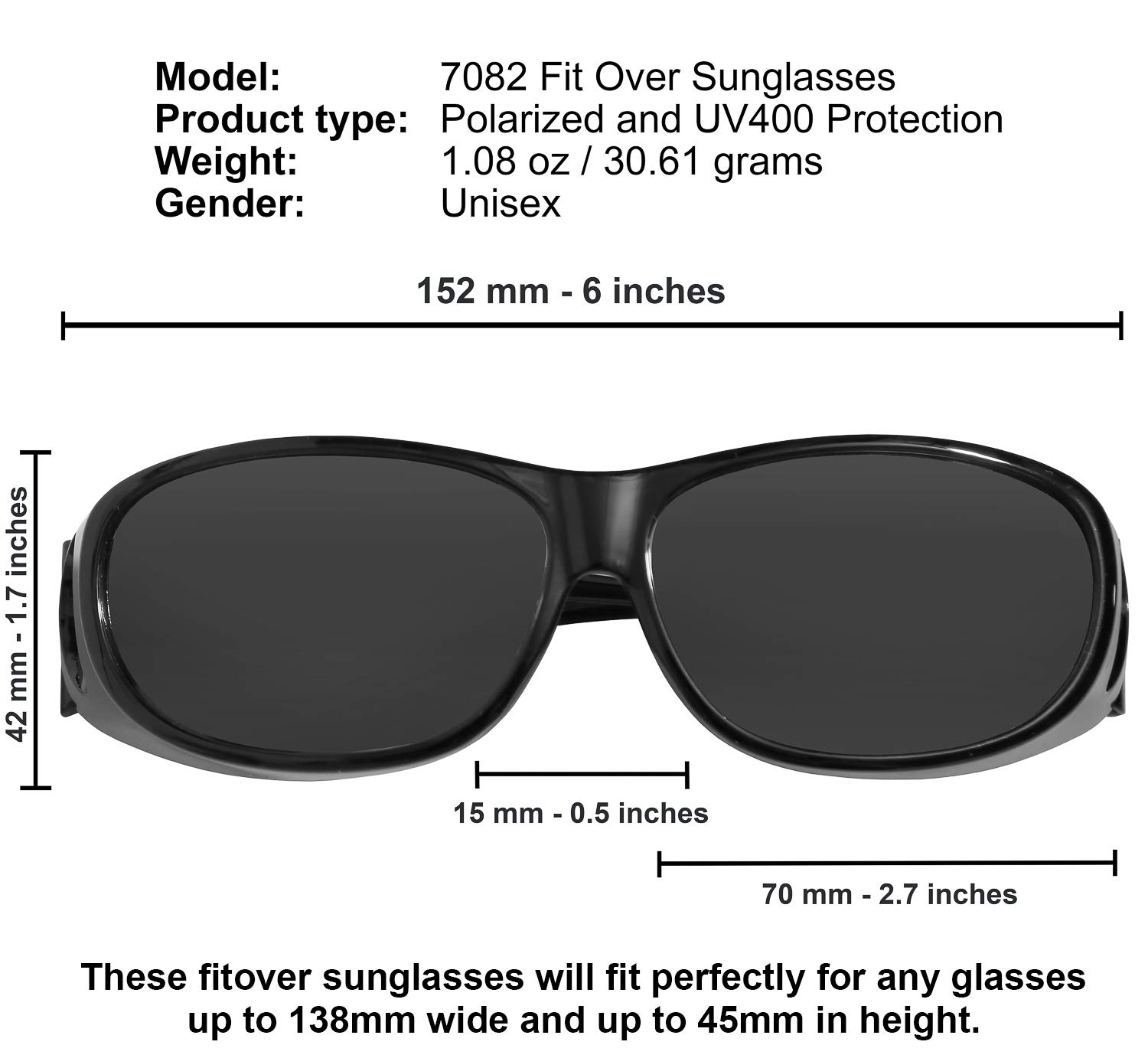 Fit Over Sunglasses Polarized Lens Wear Over Prescription Eyeglasses 100% UV Protection for Men and Women