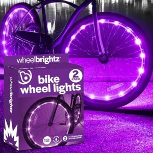 brightz wheelbrightz 2-pack bike wheel lights, purple - led bike lights for tires - bike lighting parts & accessories - outdoor summer fun for boys and girls