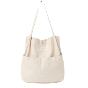 Jeelow Canvas Bucket Tote Shoulder Bag Handbag Purse Women (Beige)