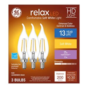 ge relax 3-pack 25 w equivalent dimmable soft white ca11 led light fixture light bulb