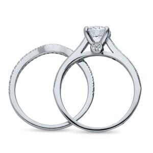 BERRICLE Sterling Silver Solitaire Wedding Engagement Rings 1 Carat Round Cubic Zirconia CZ Ring Set for Women, Rhodium Plated Size 9.5